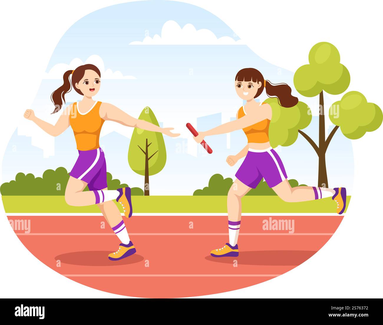 Relay Race Illustration by Passing the Baton to Teammates Until ...