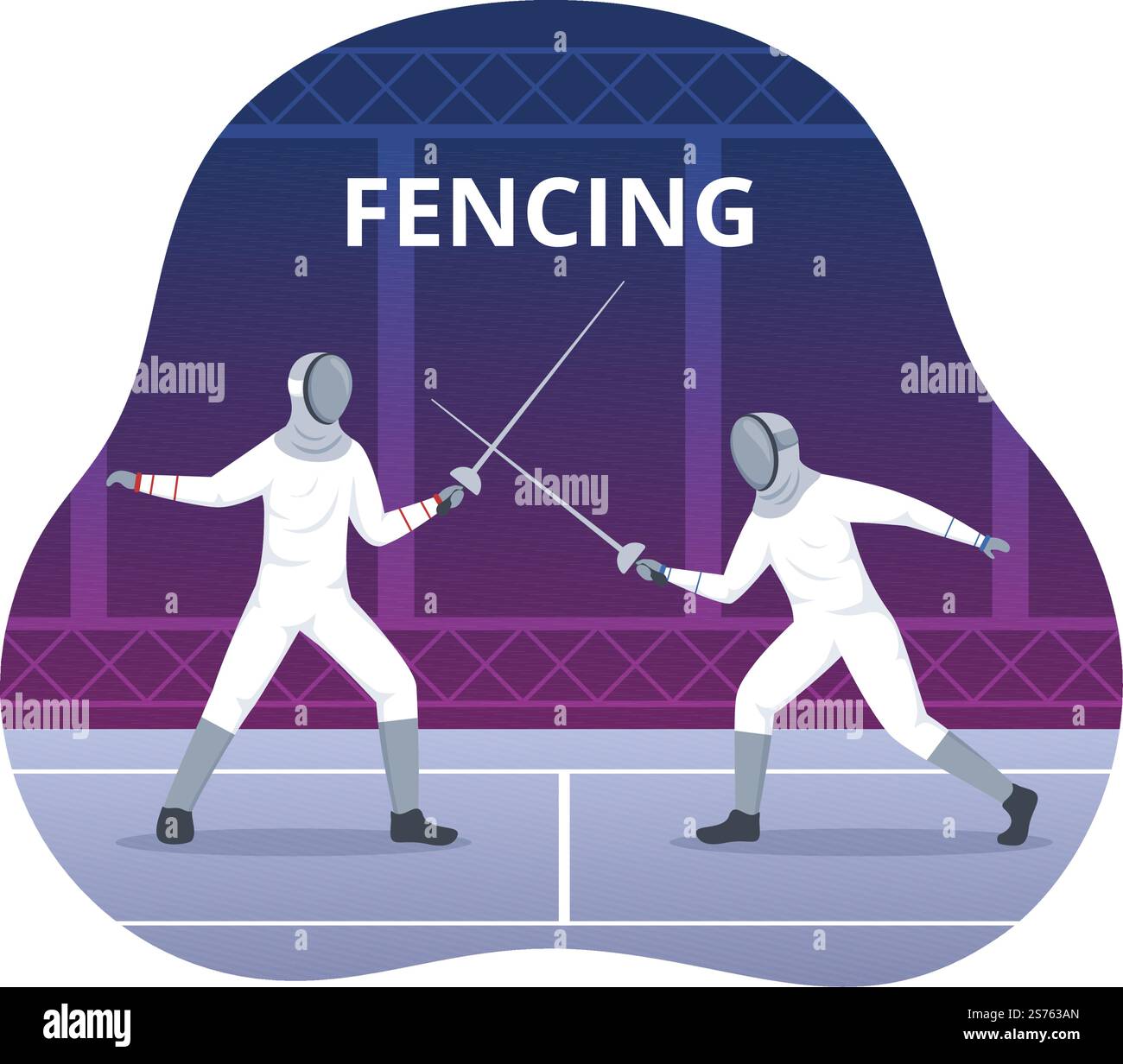 Fencing Player Sport Illustration with Fencer Fighting on Piste and ...
