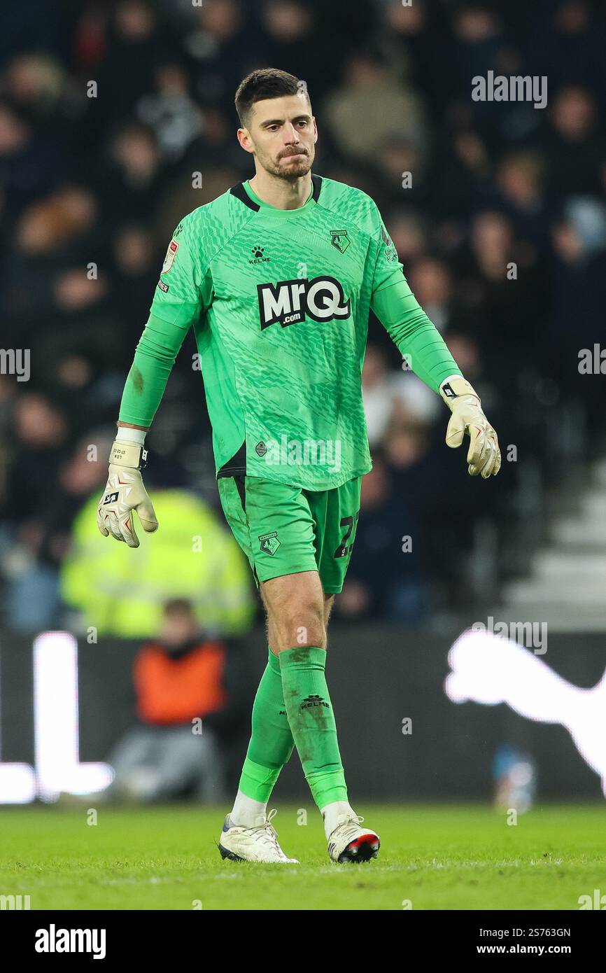 Watford goalkeeper Jonathan Bond during the Sky Bet Championship match at Pride Park Stadium ...