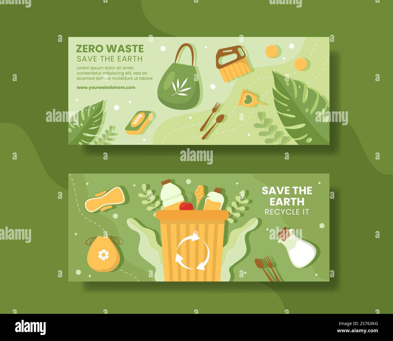 Zero Waste Horizontal Banner Flat Environment Cartoon Hand Drawn ...