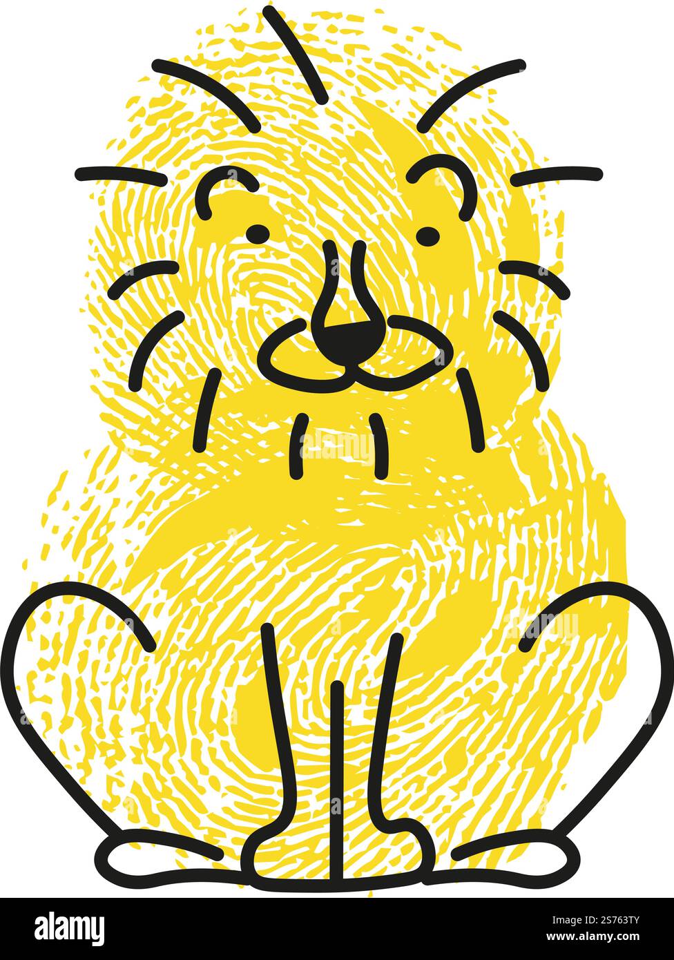 Feline animal thumbprint, isolated portrait of lion with hairy head ...