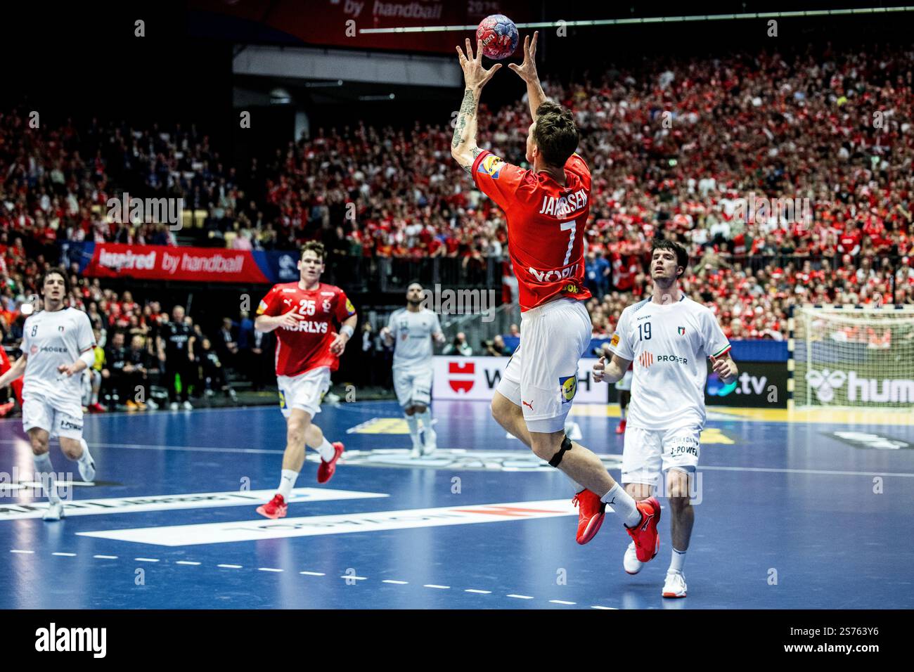 Herning, Denmark. 18th Jan, 2025. Emil Jakobsen (7) of Denmark seen ...