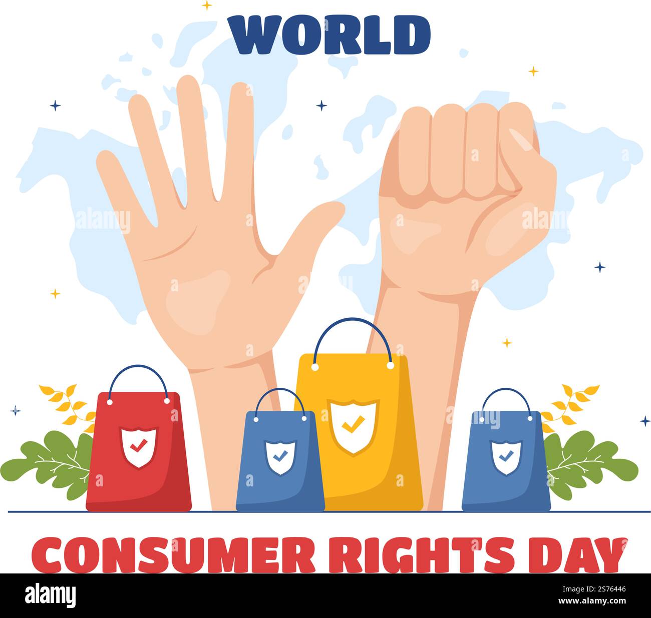 World Consumer Rights Day Illustration with Shopping, Bags and Needs of ...