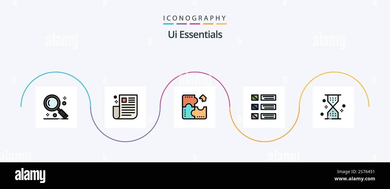 Ui Essentials Line Filled Flat 5 Icon Pack Including list. design. page. puzzle. component Stock ...