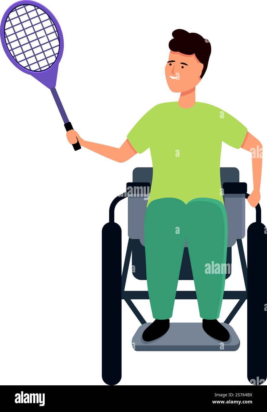 Wheelchair boy play badminton icon cartoon vector. Sport training ...