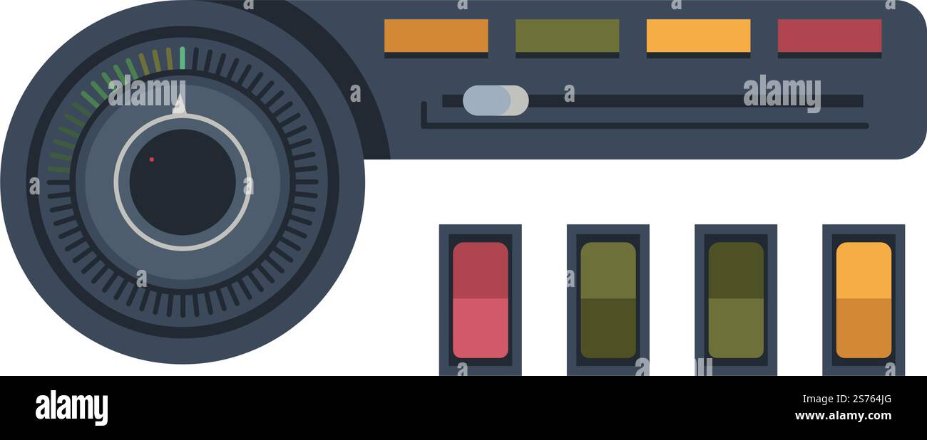 Control panel with buttons and knobs, indicators and elements of electronic or electric ...