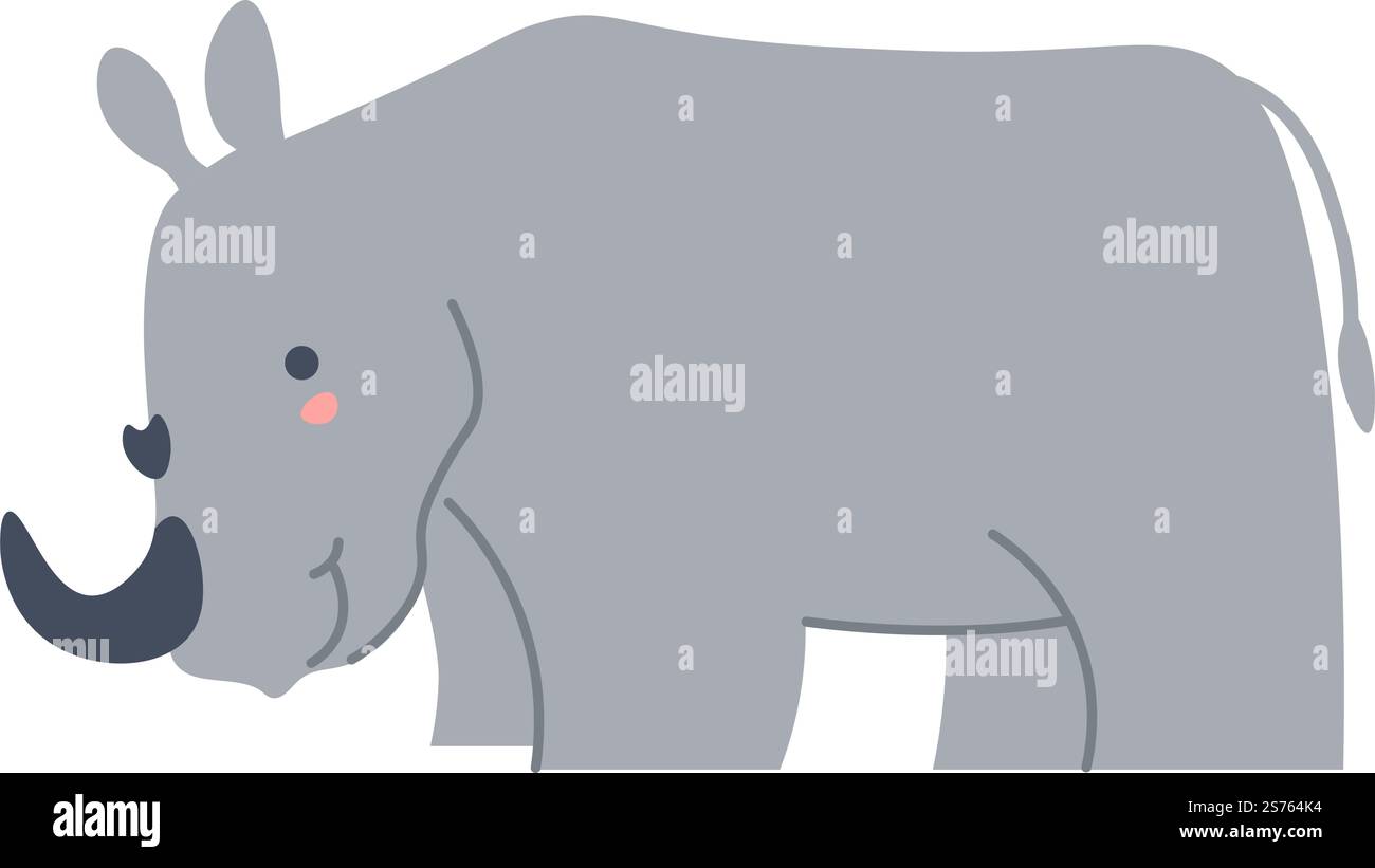 Rhinoceros isolated portrait of large plant eating animal with one horn ...