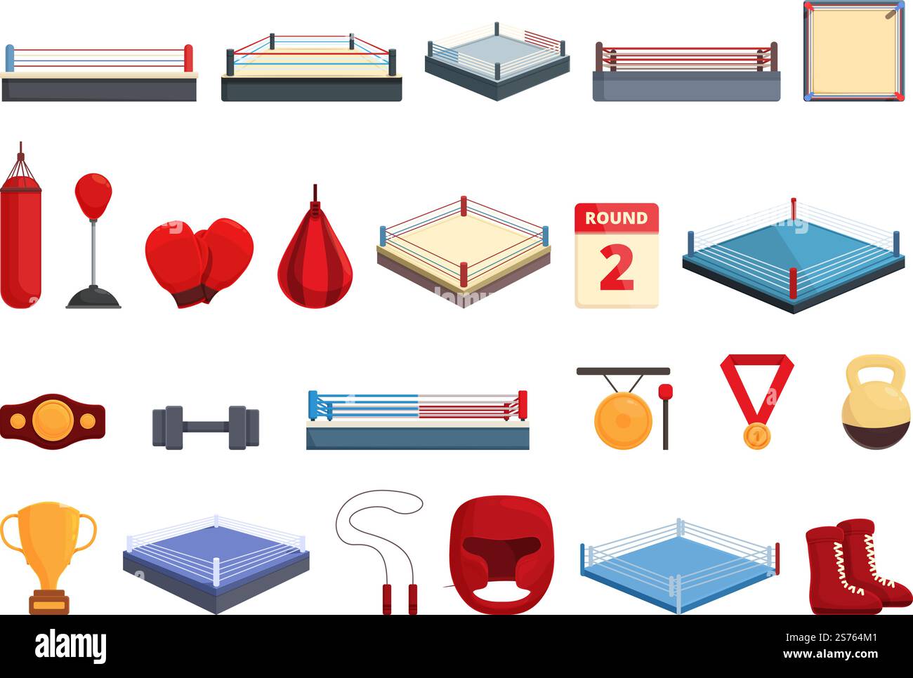 Boxing ring icons set cartoon vector. Box belt. Fight punch. Boxing ...