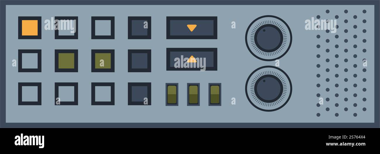 control system with knobs, isolated panel with buttons. Equipment or ...