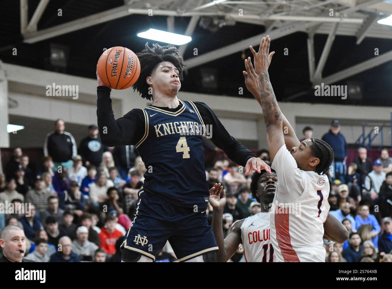 SPRINGFIELD, MA - JANUARY 18: Tyran Stokes of Notre Dame (4) passes the ...