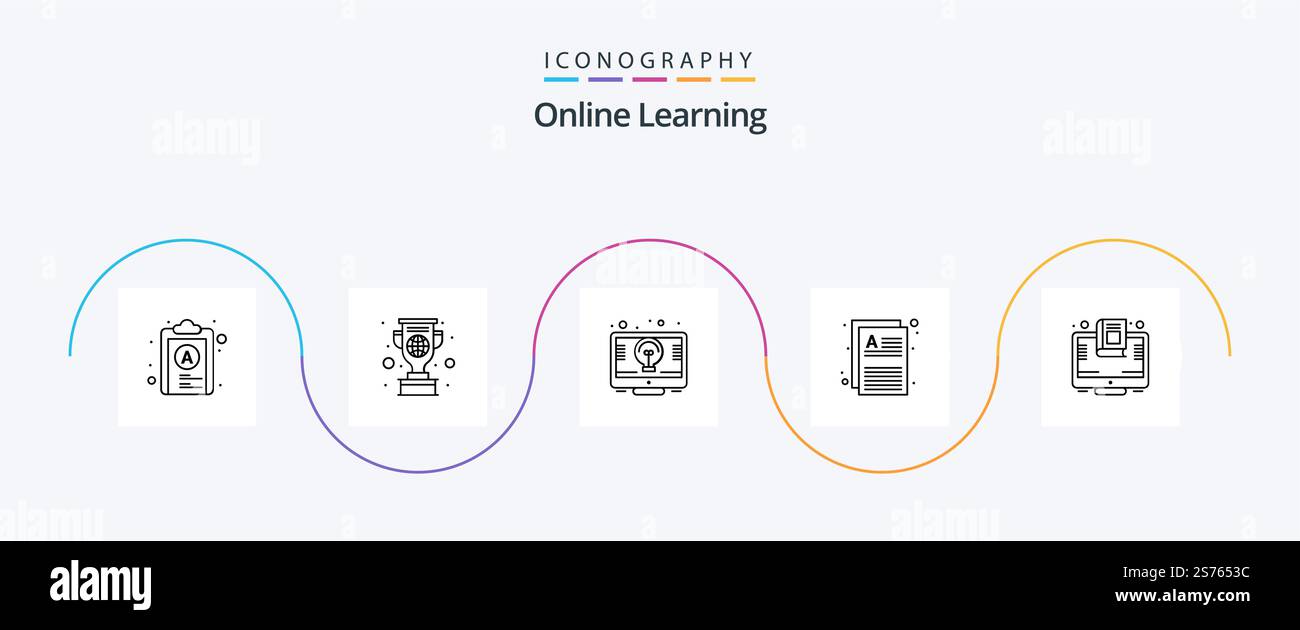 Online Learning Line 5 Icon Pack Including book. notes. cup. files ...
