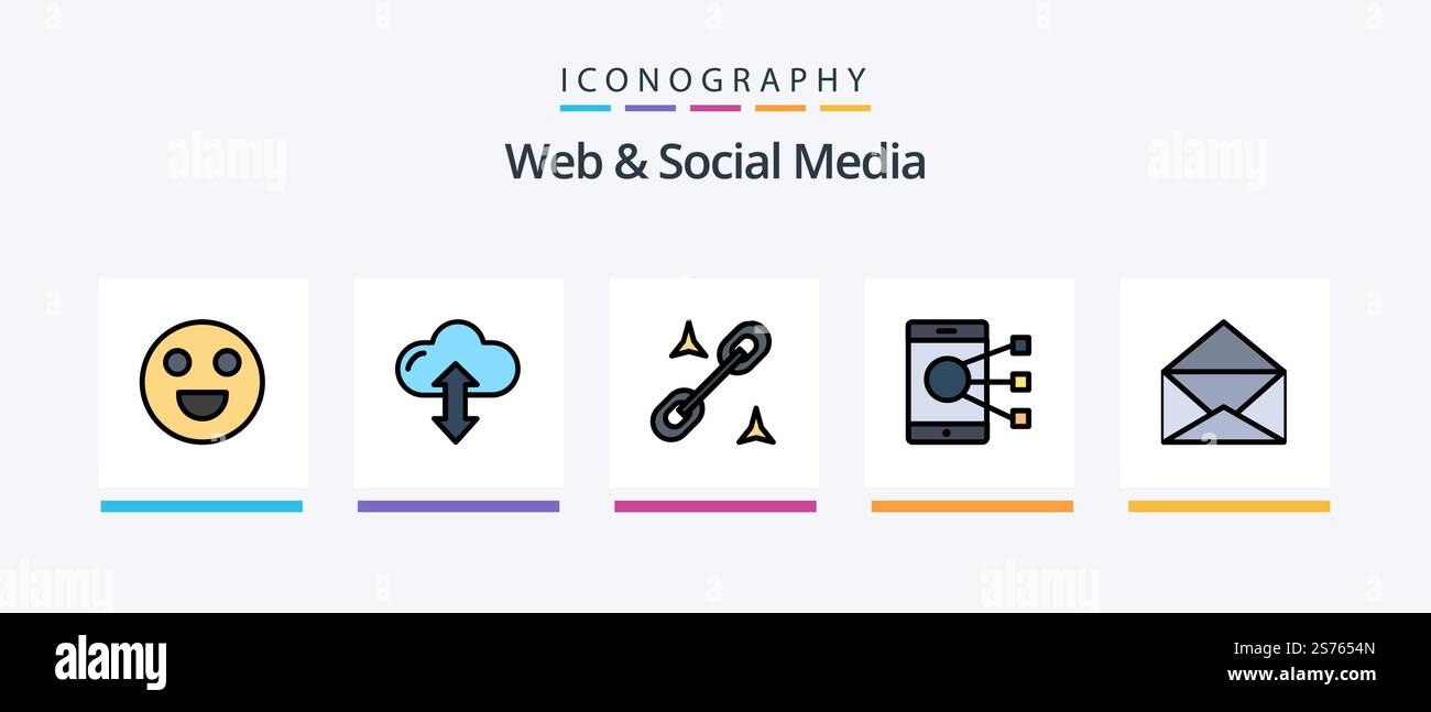 Web And Social Media Line Filled 5 Icon Pack Including video. cinema . circle. Creative Icons ...