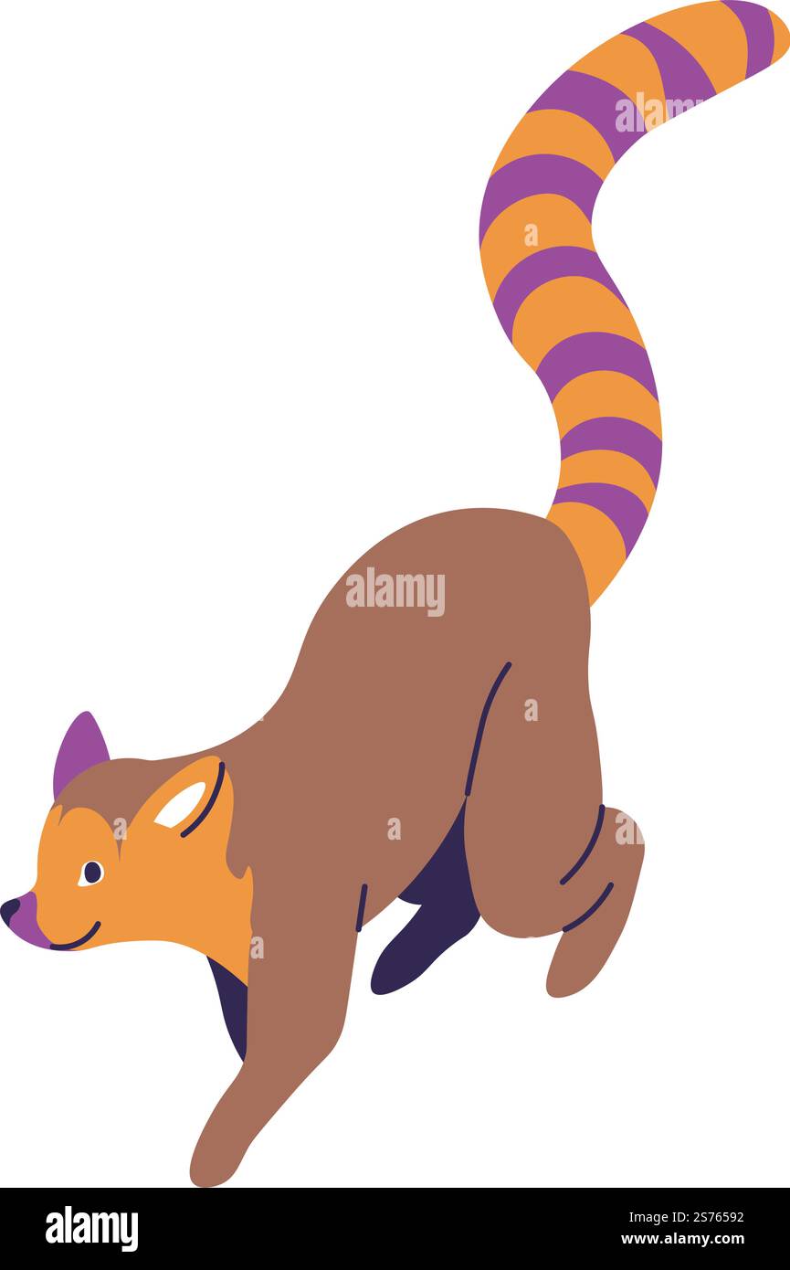 Ring tailed lemur, isolated tropical and exotic animals. Arboreal primate with long and striped ...