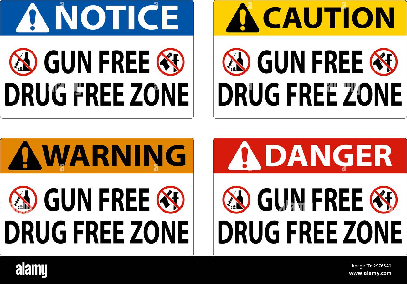 Notice Sign Gun Free Drug Free Zone Stock Vector Image & Art - Alamy