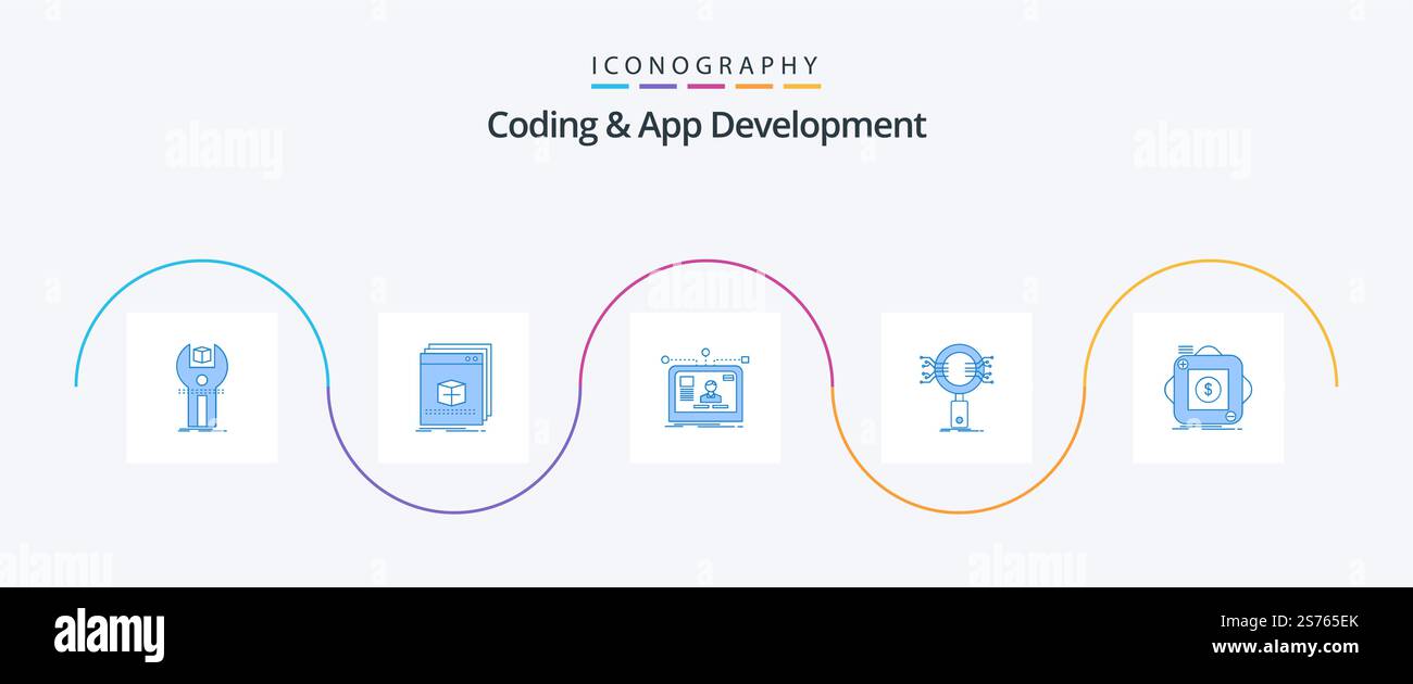 Coding And App Development Blue 5 Icon Pack Including information. analysis. file. design. user ...