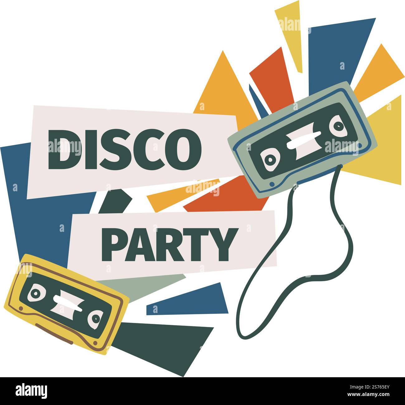 Retro disco party, vintage or old school tape cassettes with songs and ...