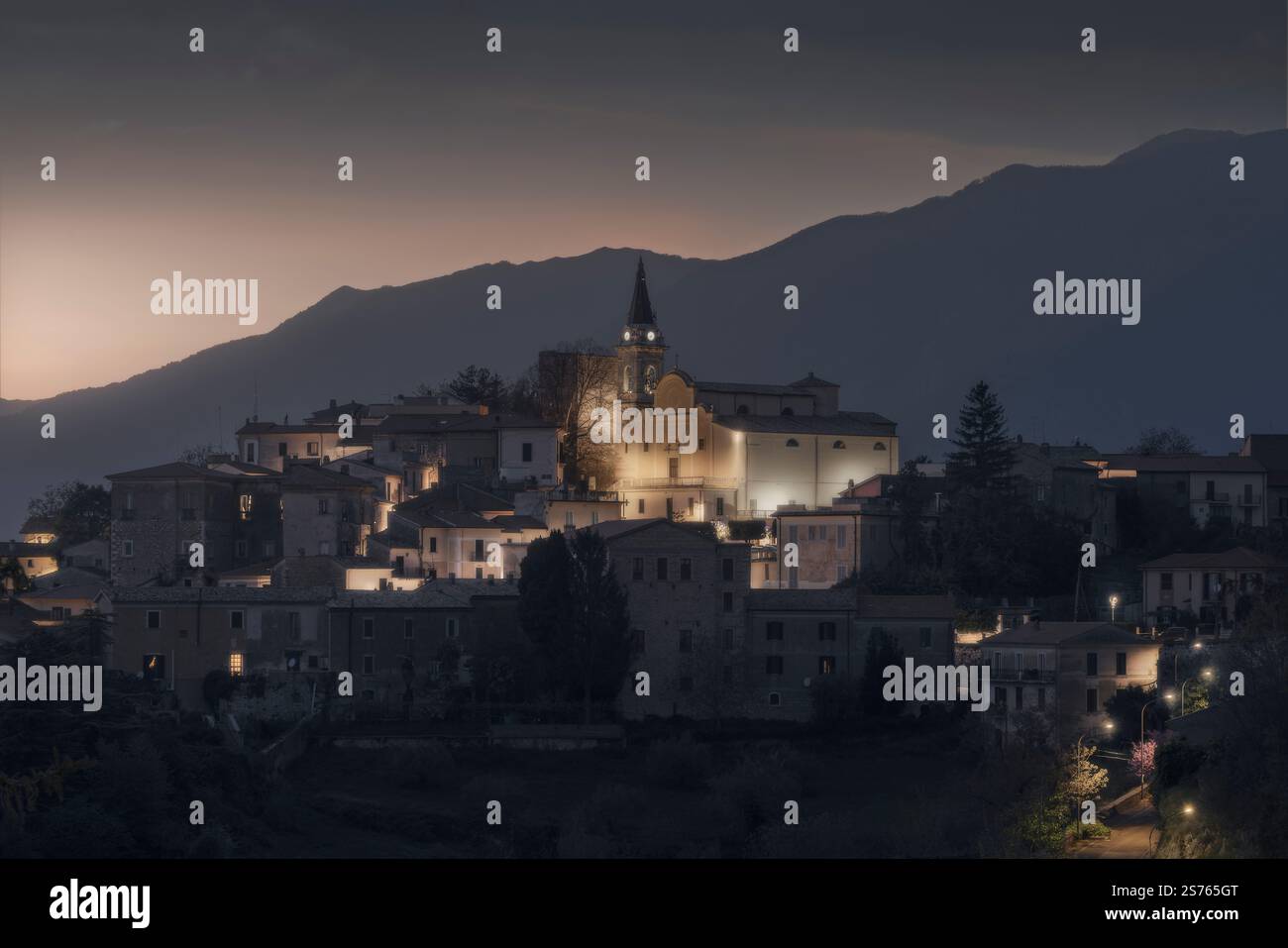 A peaceful twilight view of Settefrati, a charming medieval village in ...