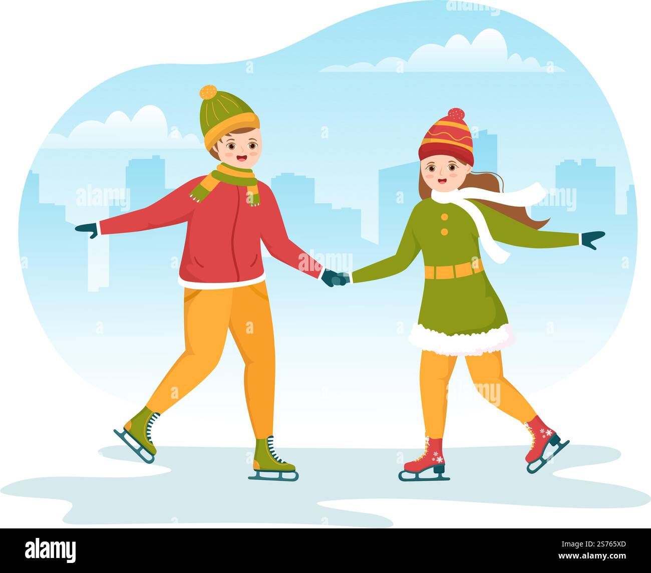 People Skating on Ice Rink Wearing Winter Clothes for Outdoor Activity ...