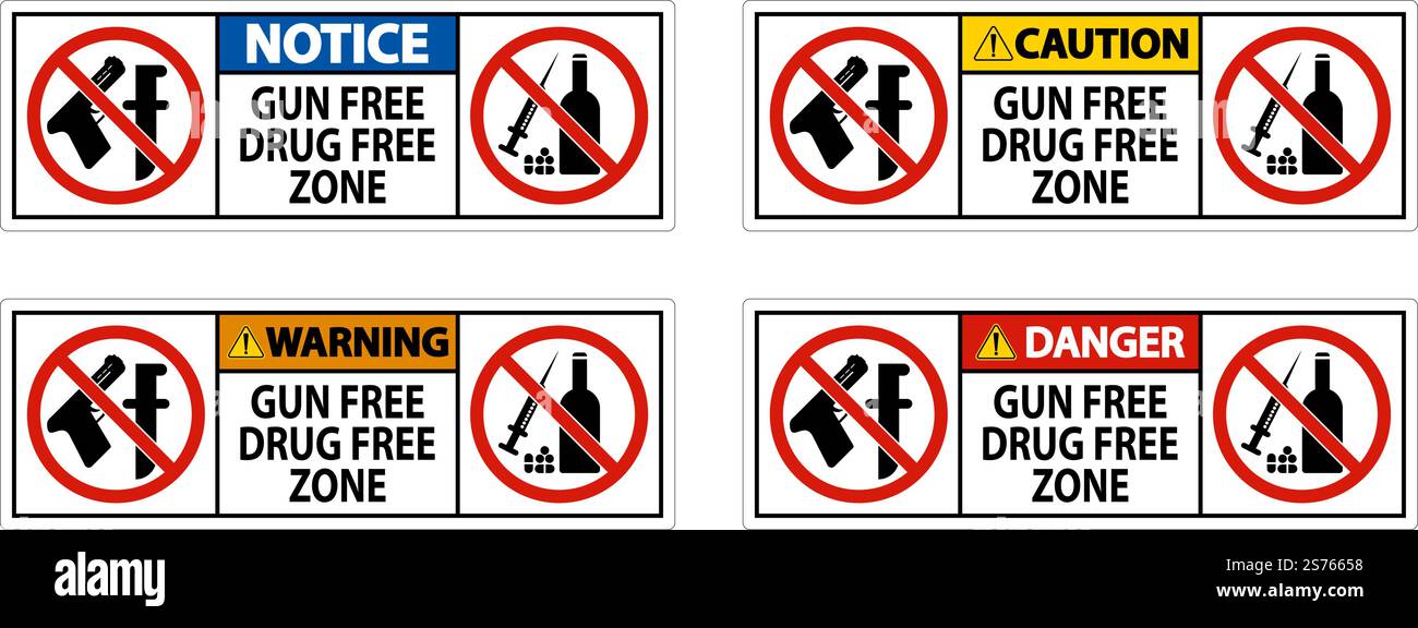 Notice Sign Gun Free Drug Free Zone Stock Vector Image & Art - Alamy