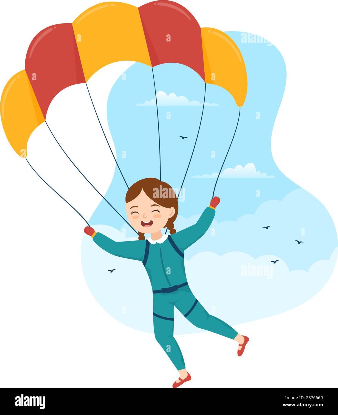 Skydiving Illustration with Kids Skydivers use Parachute and Sky Jump ...