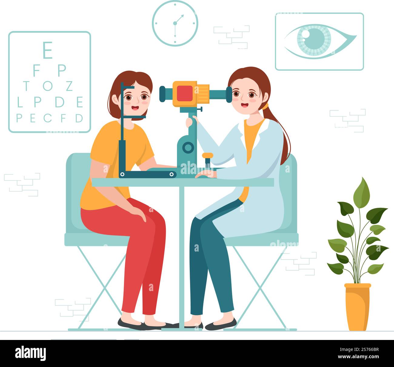 Optometrist with Ophthalmologist Checks Patient Sight, Optical Eye Test ...