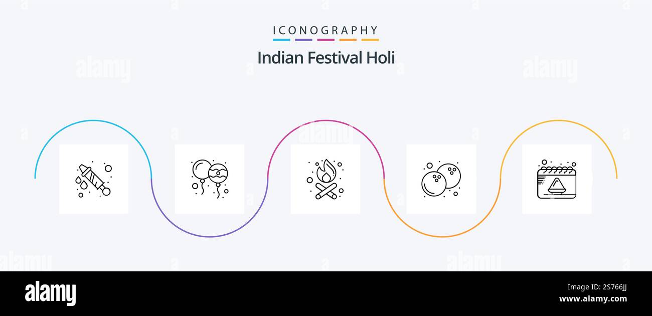Holi Line 5 Icon Pack Including . powder. fire. date. fruit Stock ...
