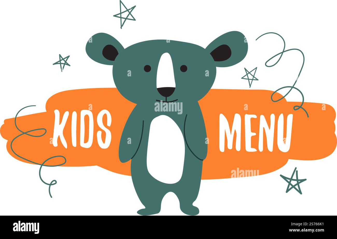 Menu for kids in cafe or restaurant, isolated cute koala bear with ...