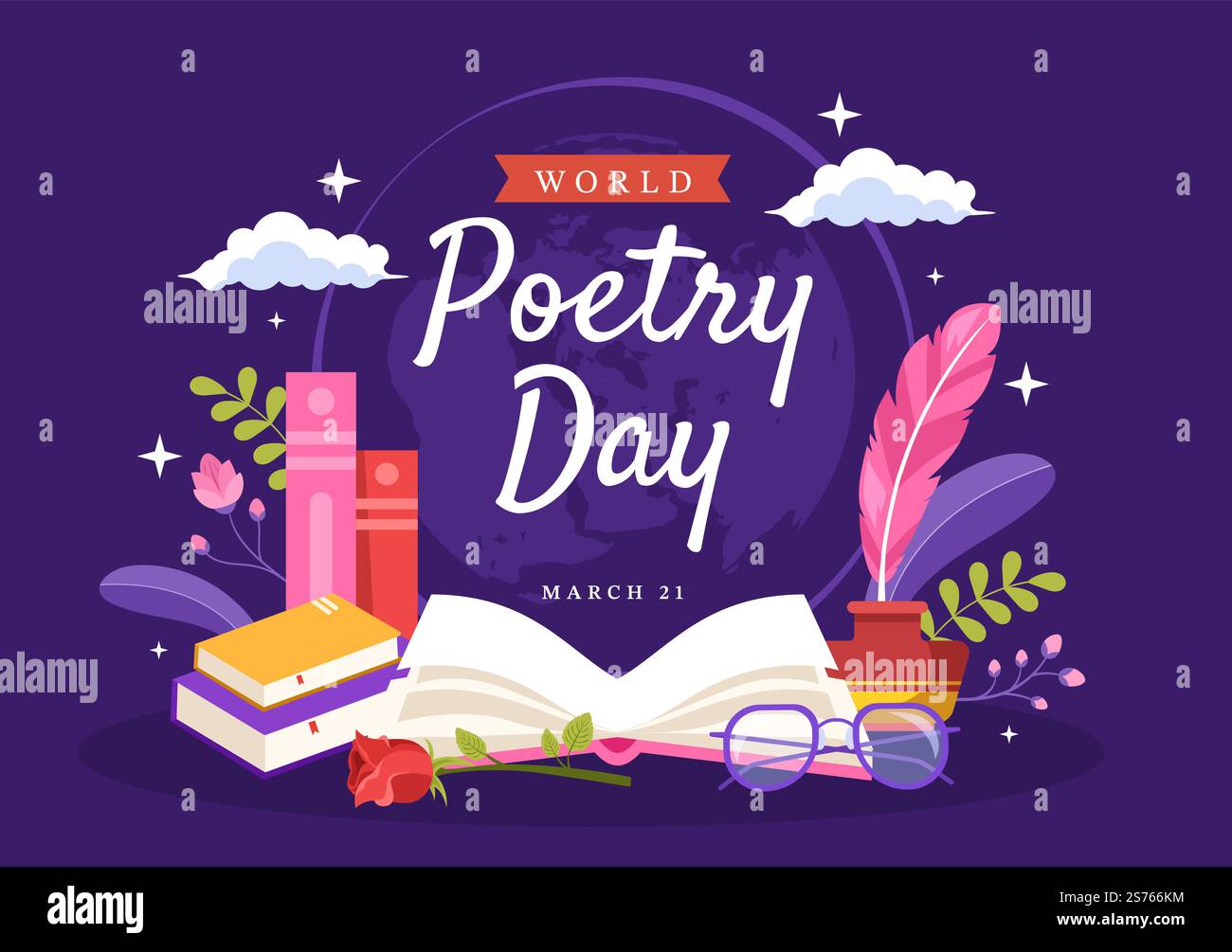 World Poetry Day on March 21 Illustration with a Quill, Paper or ...