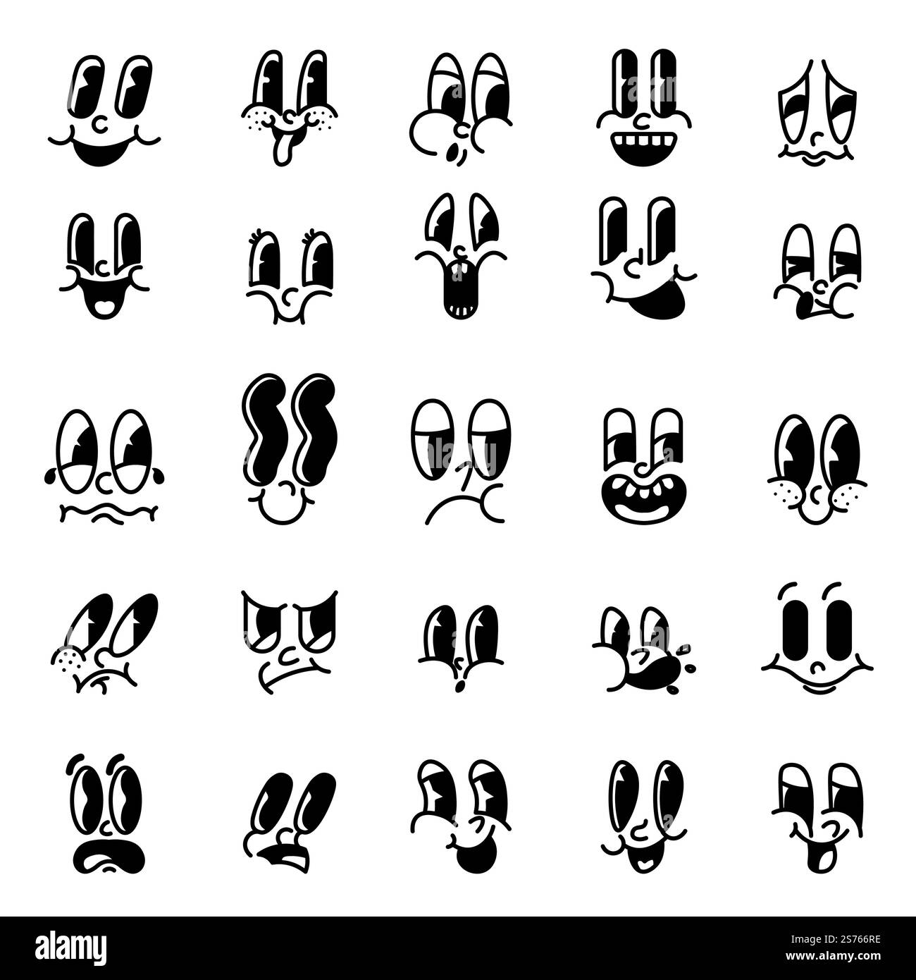 Doodle character facial expression with laughter and smile, anger and ...