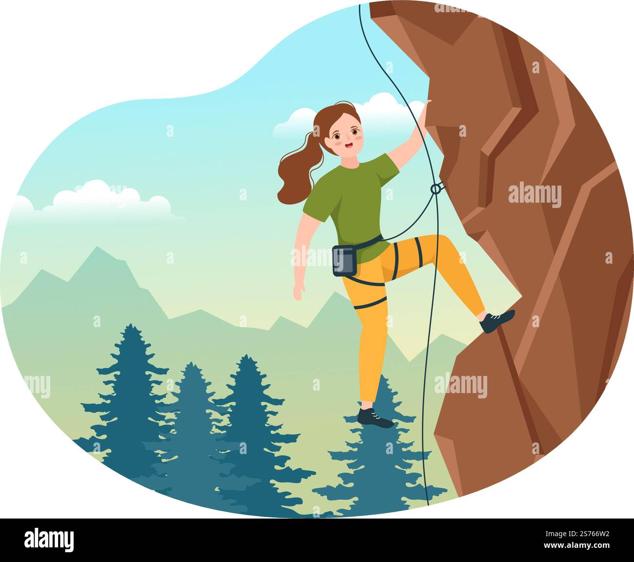 Cliff Climbing Illustration with Climber Climb Rock Wall or Mountain ...
