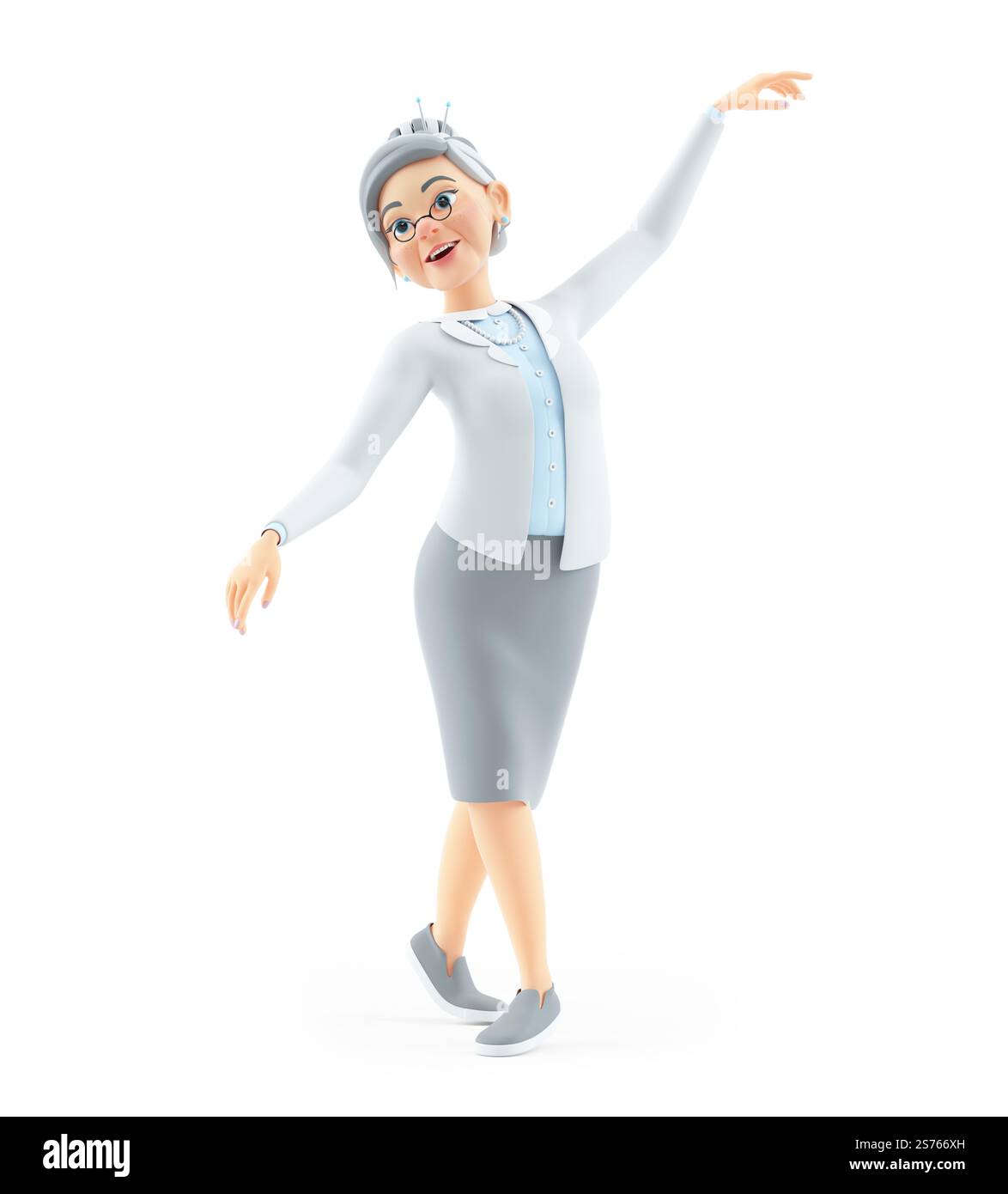 3d cartoon granny posing gracefully, illustration isolated on white ...