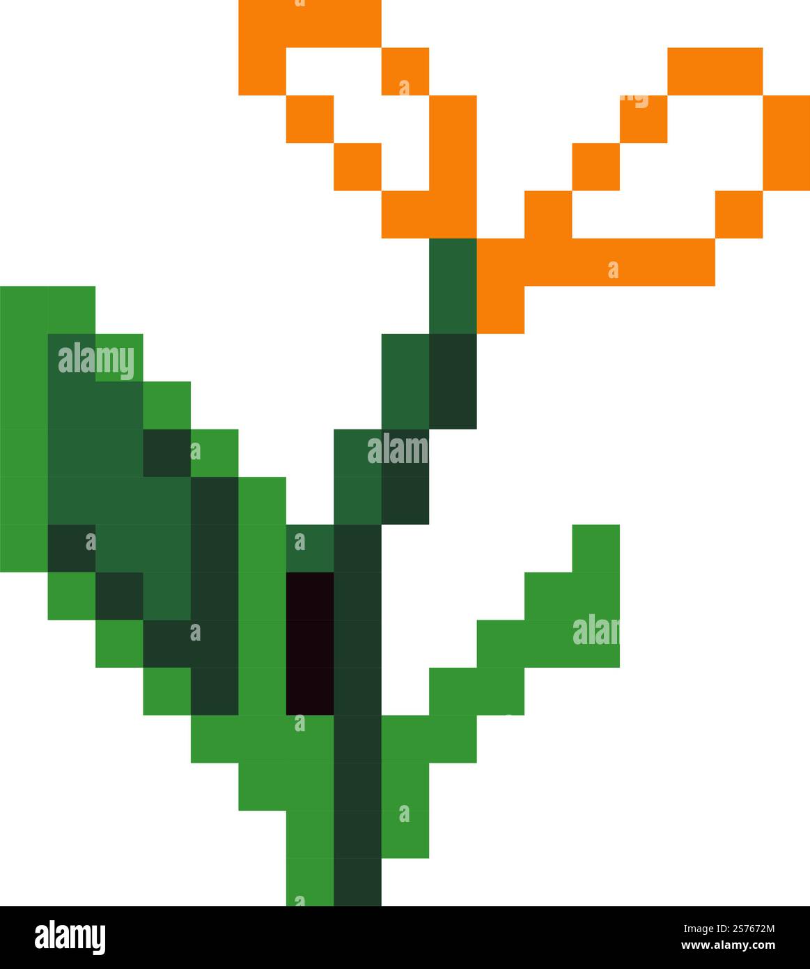 Pixel flower with stem and blossom, flourishing plant for playing setting. Stem and leaves ...