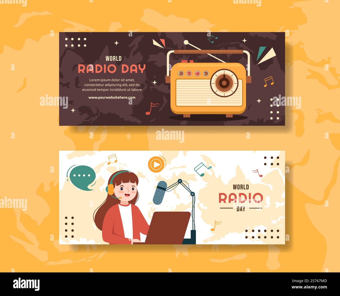 World Radio Day Banner Flat Cartoon Hand Drawn Background Templates ...