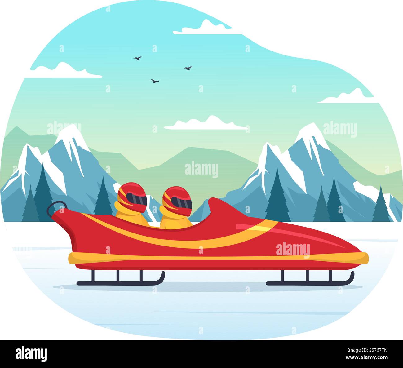 Athlete Riding Sled Bobsleigh Illustration with Snow, Ice and Bobsled ...