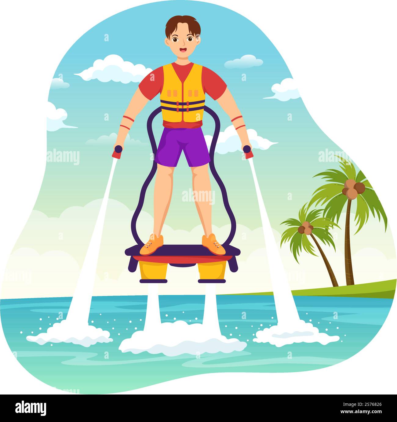 Flyboard Illustration with People Riding Jet Pack in Summer Beach ...