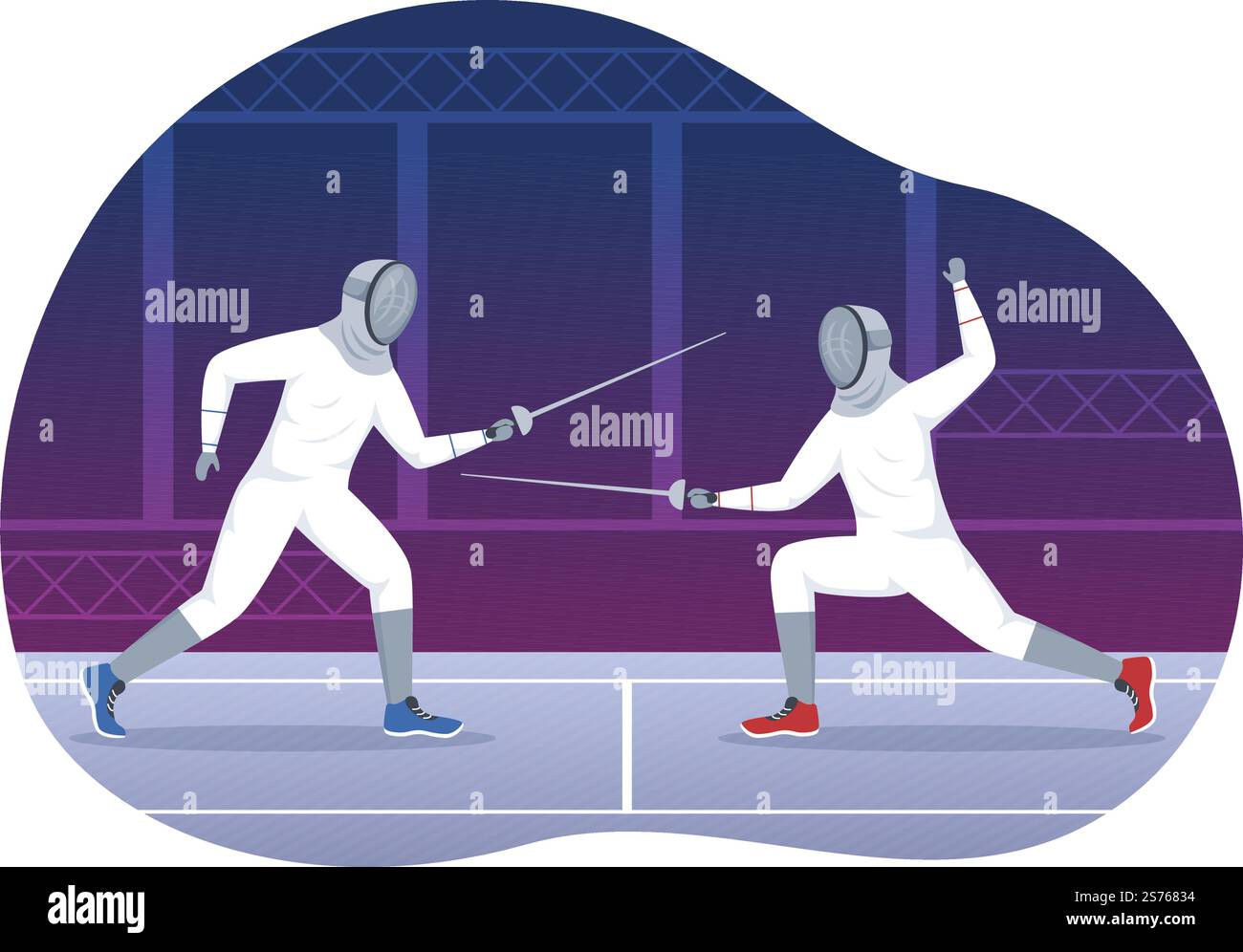 Fencing Player Sport Illustration with Fencer Fighting on Piste and ...