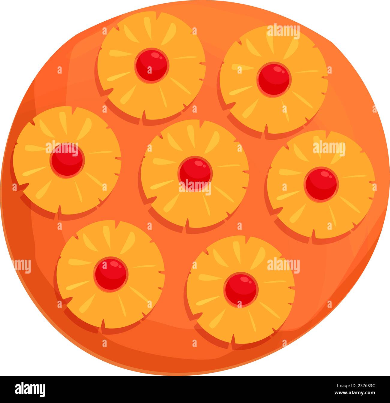 Desert upside-down cake icon cartoon vector. Pineapple cooking. Tatin top. Desert upside-down ...