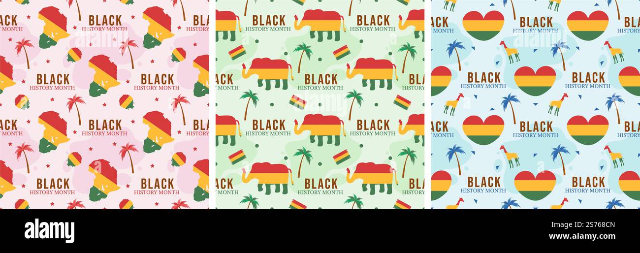 Set of Black History Month Seamless Pattern of African American Holiday ...