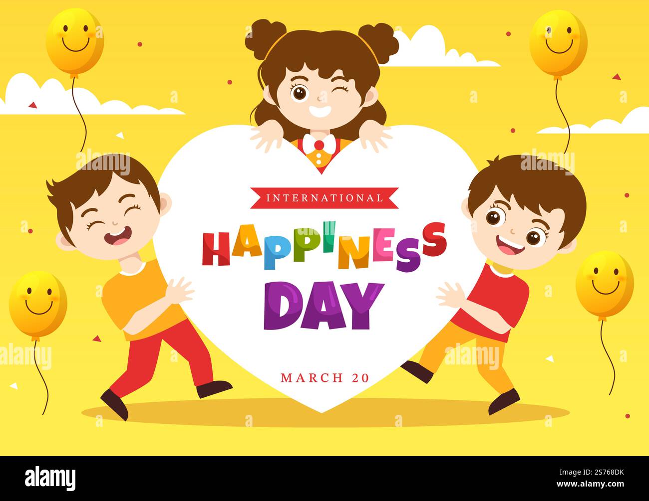 World Happiness Day Celebration Illustration with Kids Smiling Face ...