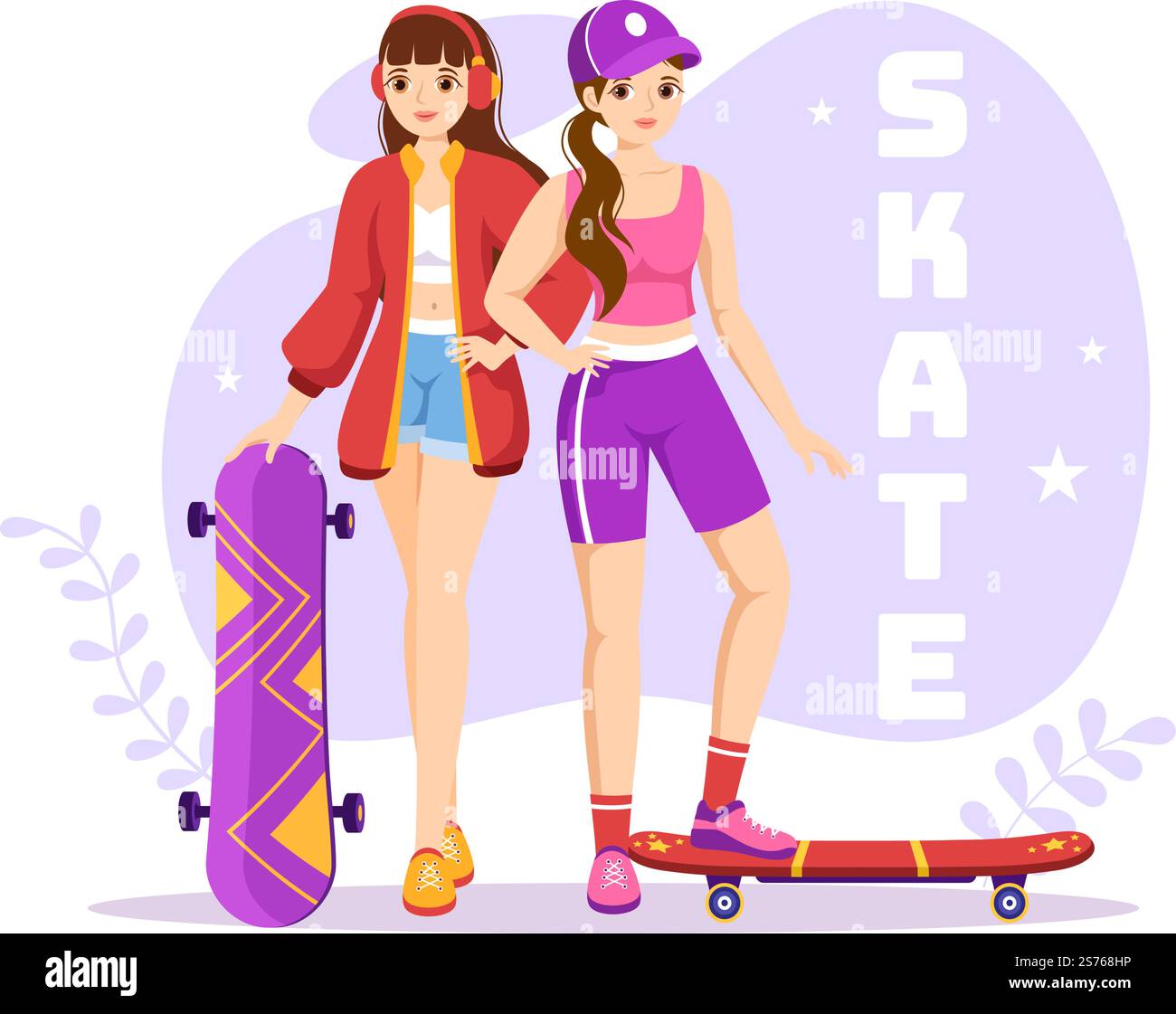 Skateboard Illustration with Skateboarders Jump using Board on ...