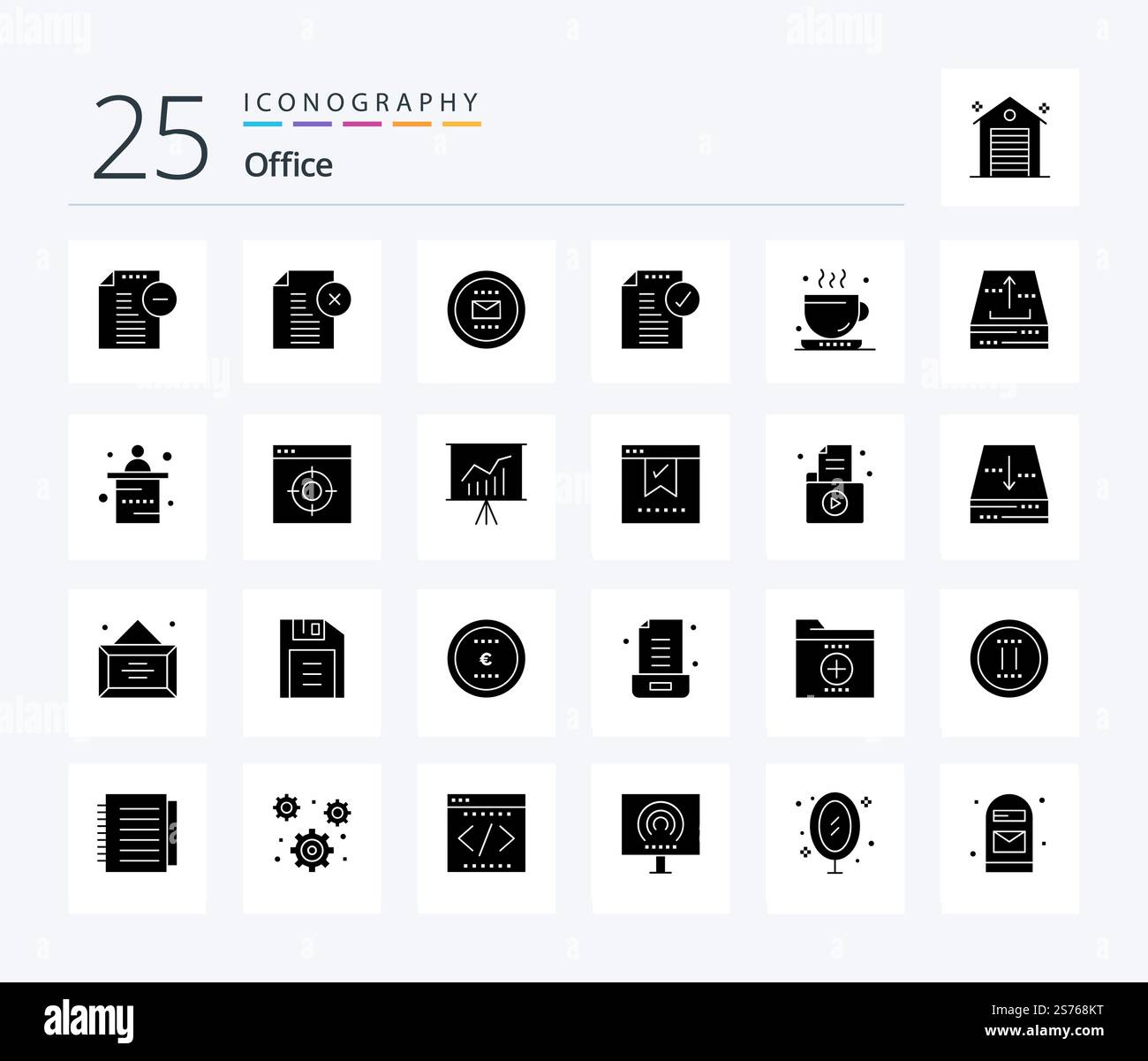 Office 25 Solid Glyph icon pack including notice. approved. office ...
