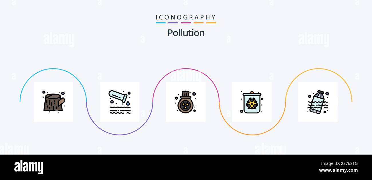 Pollution Line Filled Flat 5 Icon Pack Including water. pollution. pollution. waste. gas Stock ...