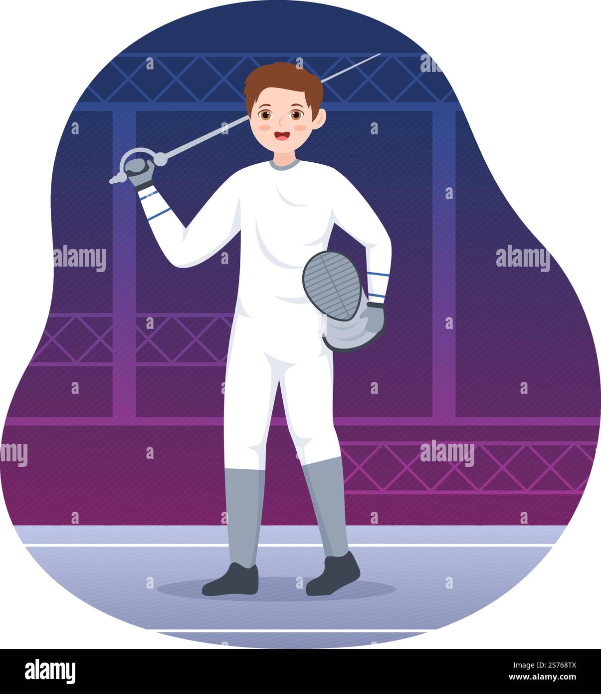 Fencing Player Sport Illustration with Fencer Fighting on Piste and ...