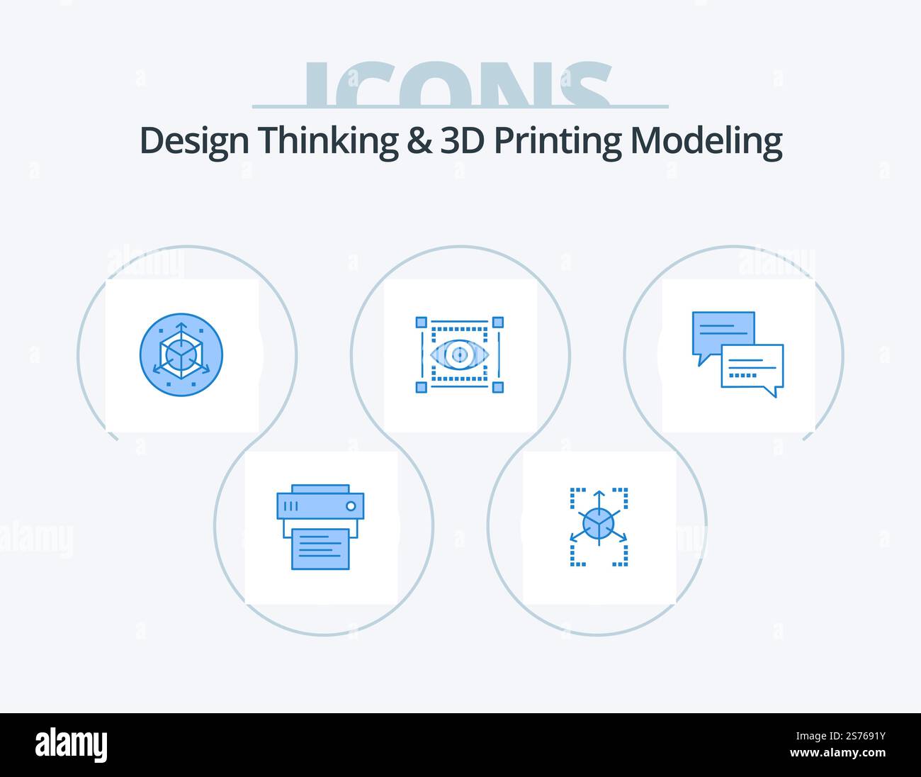 Design Thinking And D Printing Modeling Blue Icon Pack 5 Icon Design ...