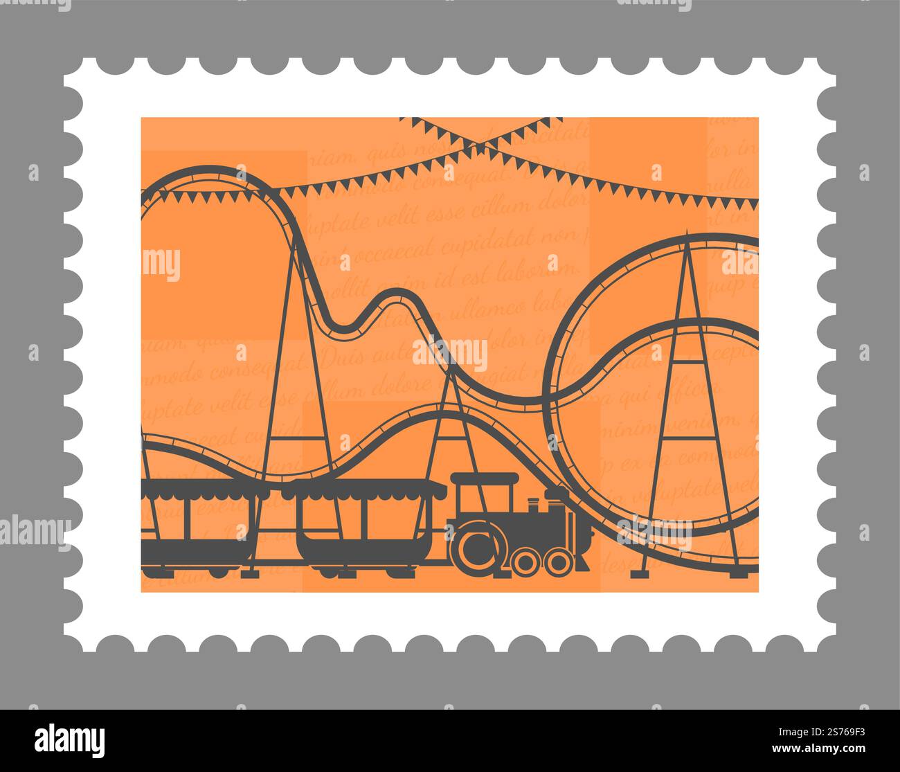 Postmark or postcard with attractions and amusement park, recreation ...