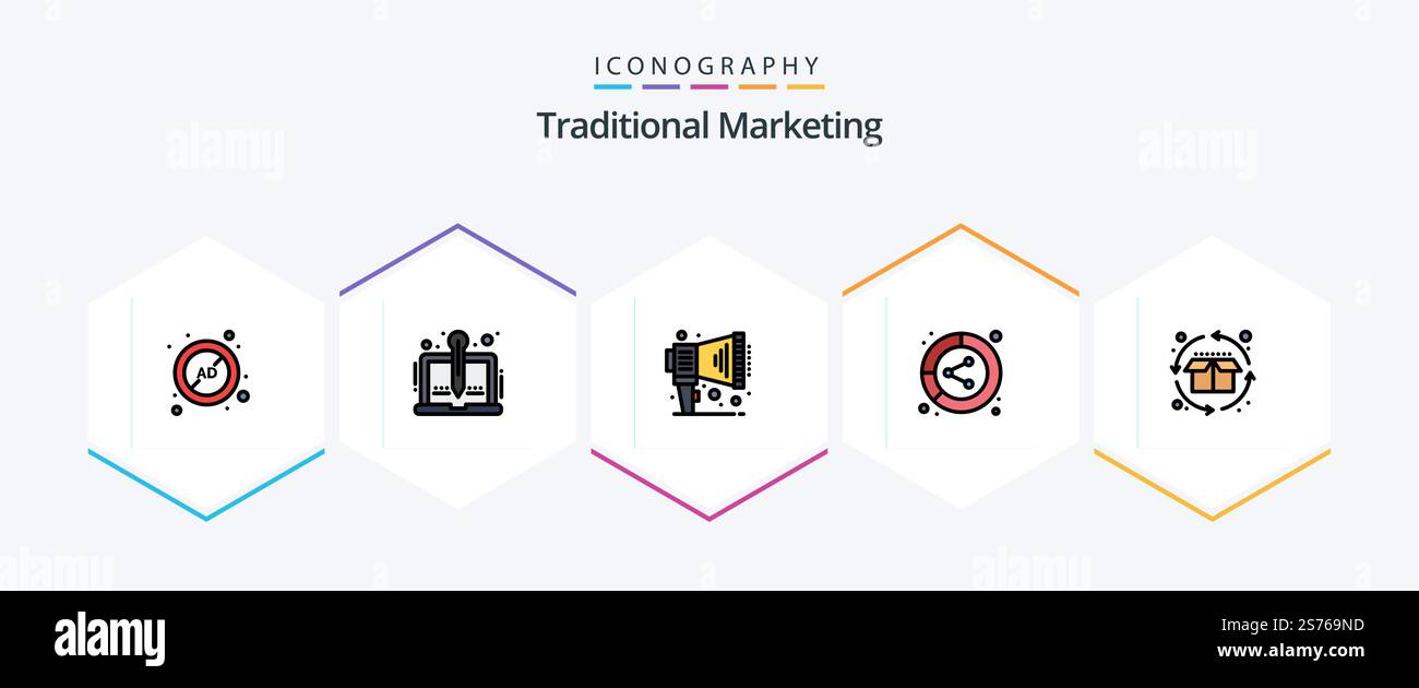 Traditional Marketing 25 FilledLine icon pack including share. data ...