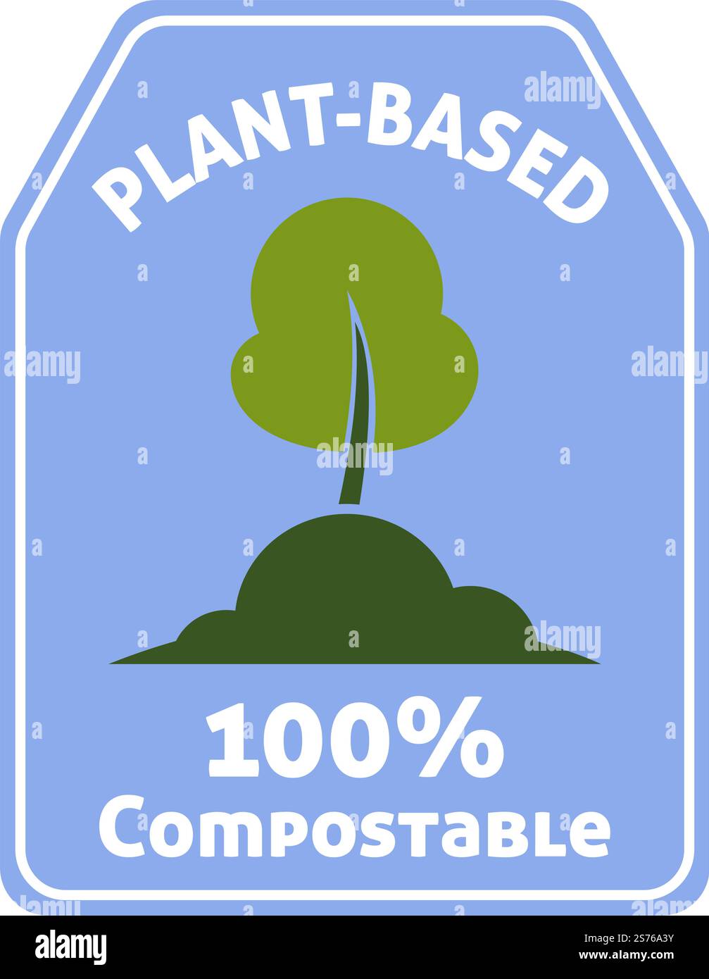 Compostable and plant based product, isolated label, emblem or tag for package. Ecologically ...