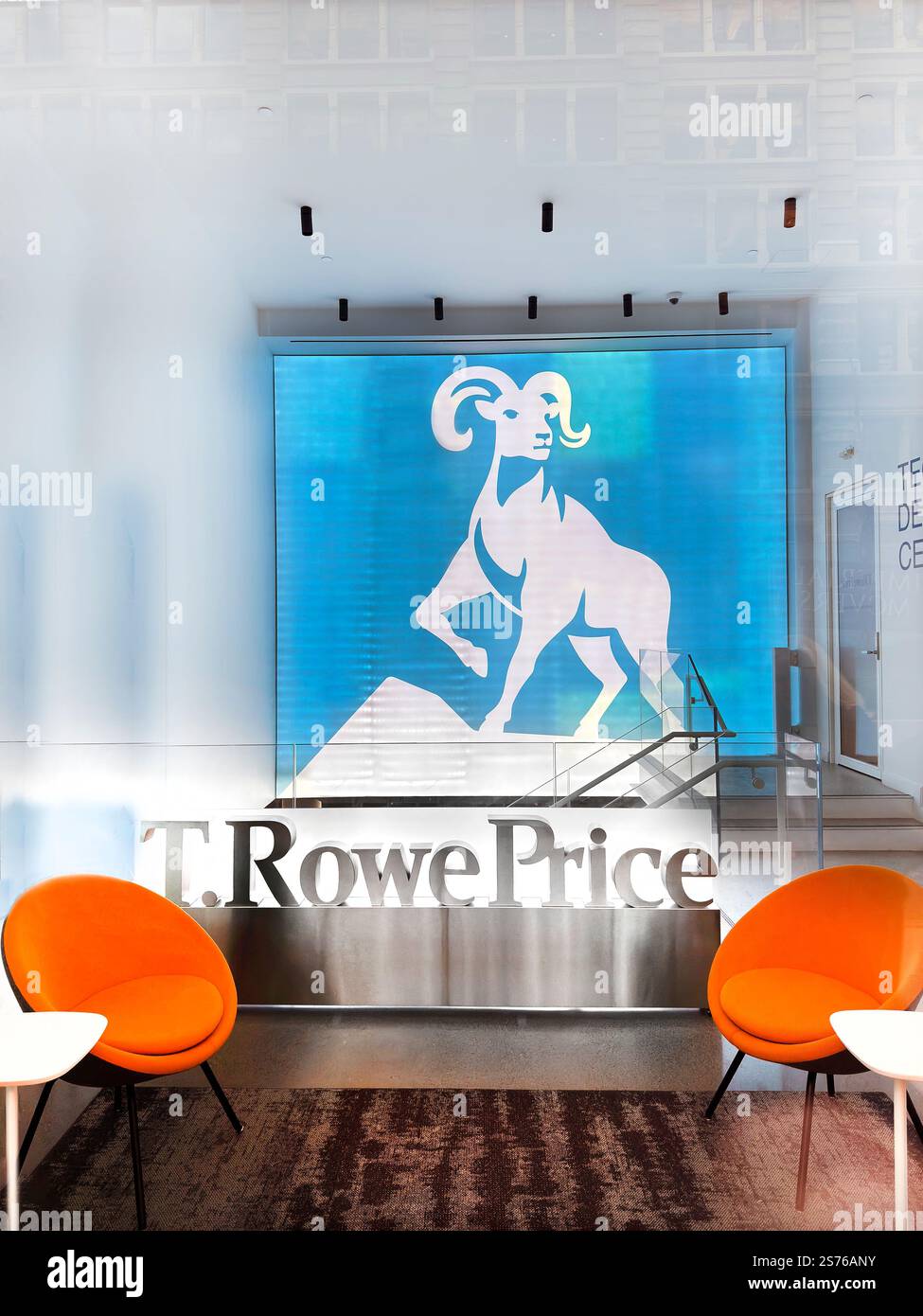 T. Rowe Price, interior office lobby with company logo, New York City ...