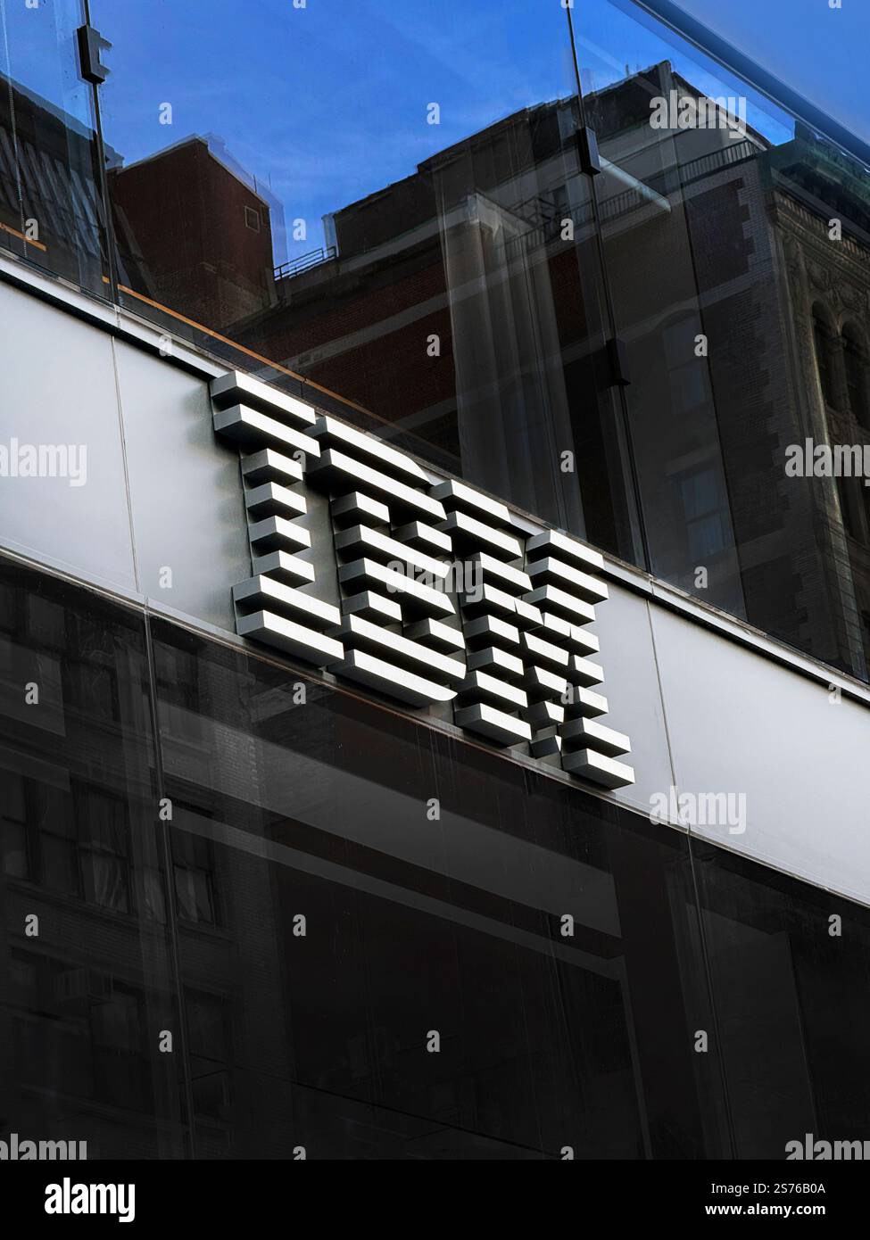IBM, company logo on office building exterior, New York City, New York ...