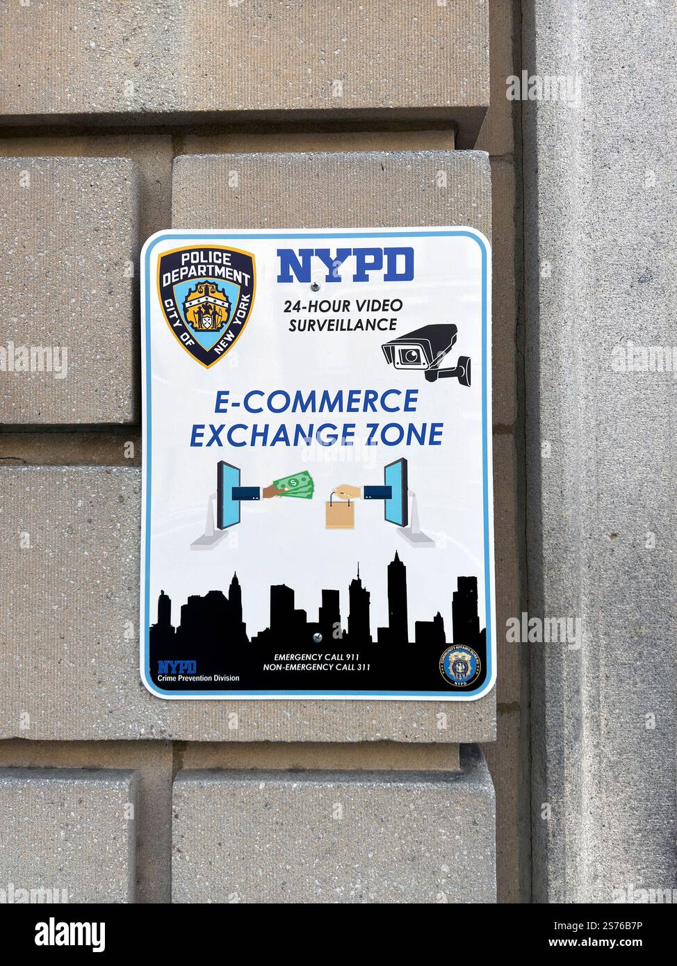 NYPD Station E-Commerce Exchange Zone, close-up of sign on building ...